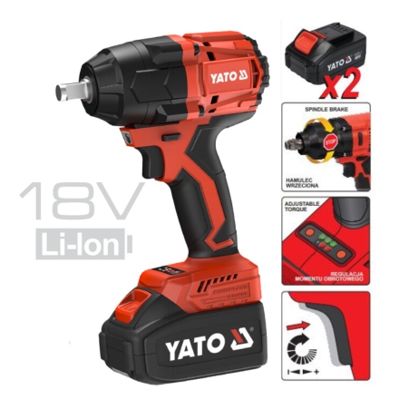 Yato YT-8277935 – Cordless Brushless Impact Wrench 18V, 850Nm with 2x4Ah Batteries