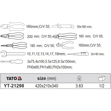 Bộ dụng cụ sửa chữa điện 1000V Yato YT-21298, 21 chi tiết chuyên nghiệp